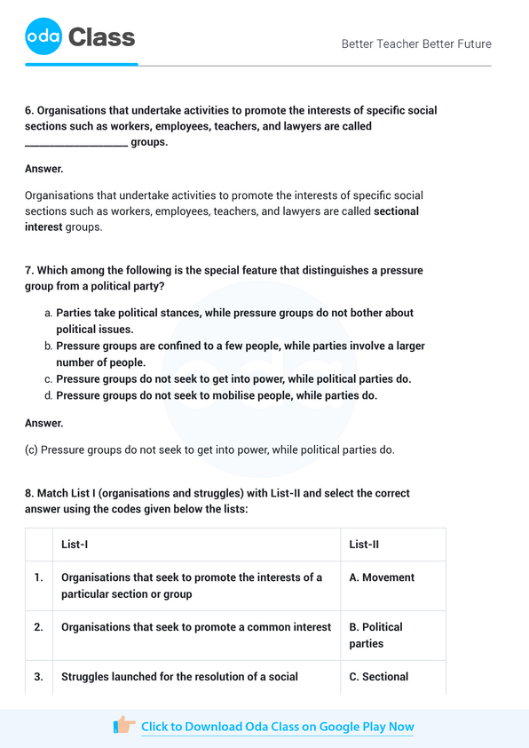 NCERT Solutions For Class 10 Political Science Chapter 5