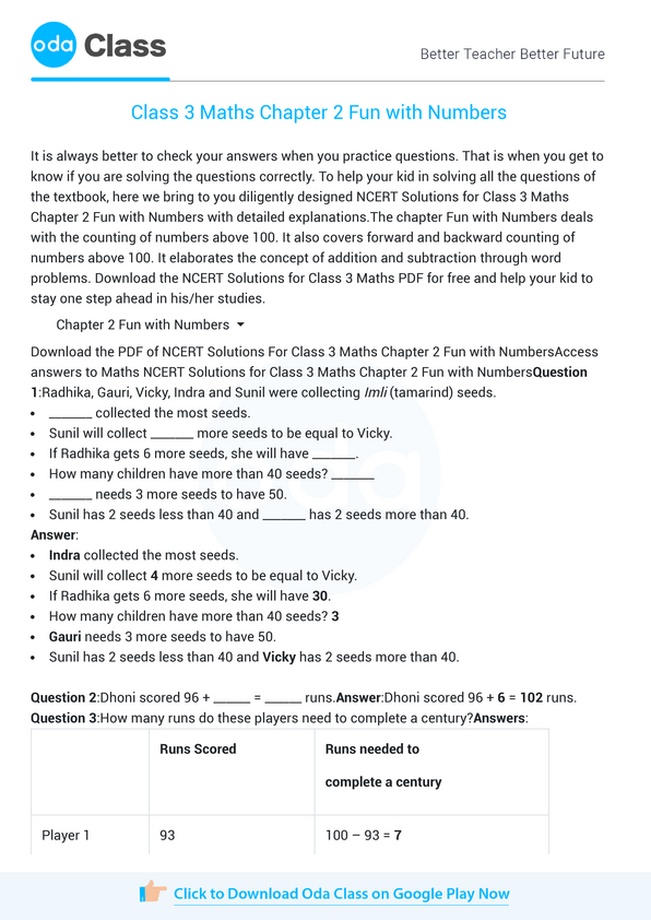 NCERT Solutions For Class 3 Maths Chapter 2 NCERT Solutions For Class 3 Maths Chapter 2