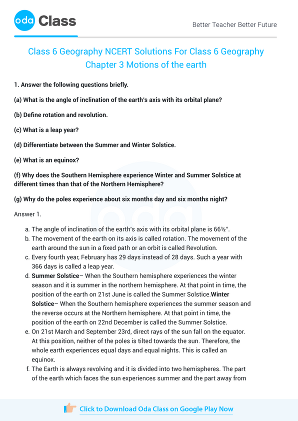 NCERT Solutions for Class 6 Geography Chapter 3