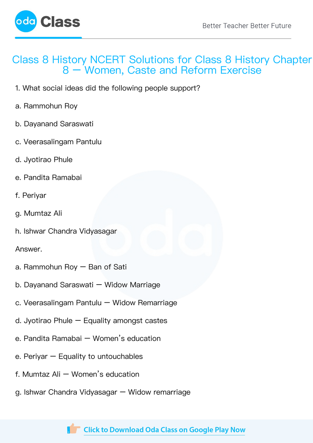 NCERT Solutions For Class 8 History Chapter 8 NCERT Solutions For Class 8 History Chapter 8