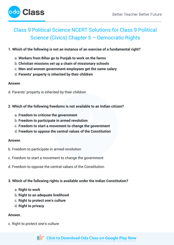 NCERT Solutions for Class 9 Political Science Chapter